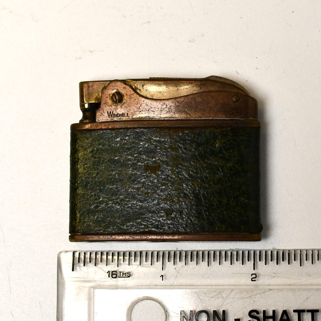Vintage Windmill Lighter: 1950s Japan Brass & Green Leather - Etsy