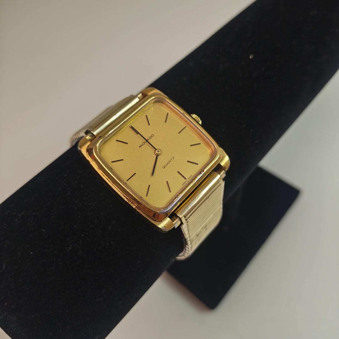 Vintage Movado Quartz Watch Gold Plated Square Case Swiss Made for ...
