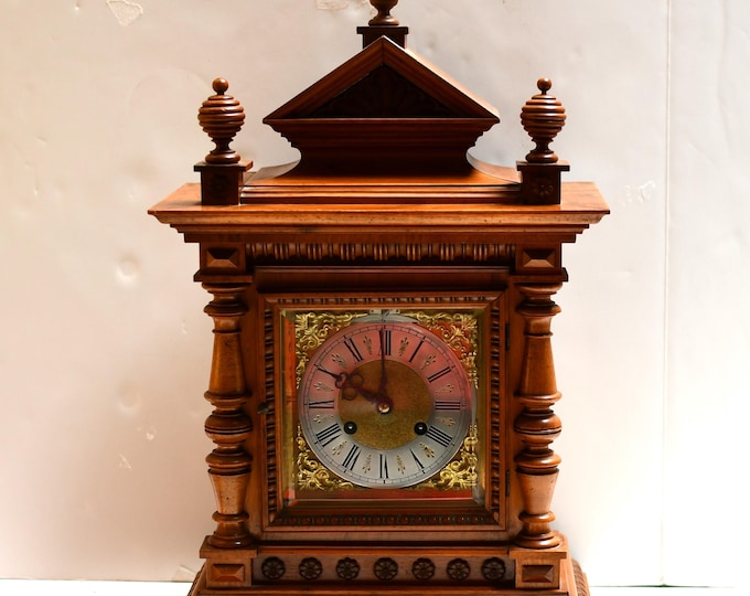 Antique German Walnut Mantel Clock: Ornate Dial, RSM DRGM Patent, C ...