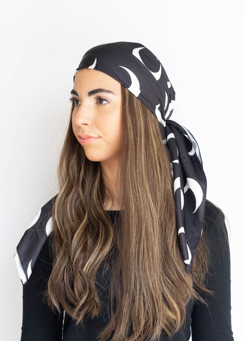 Black and White Dream Silk Headscarf, Silk Bandana Scarf, Customizable ...
