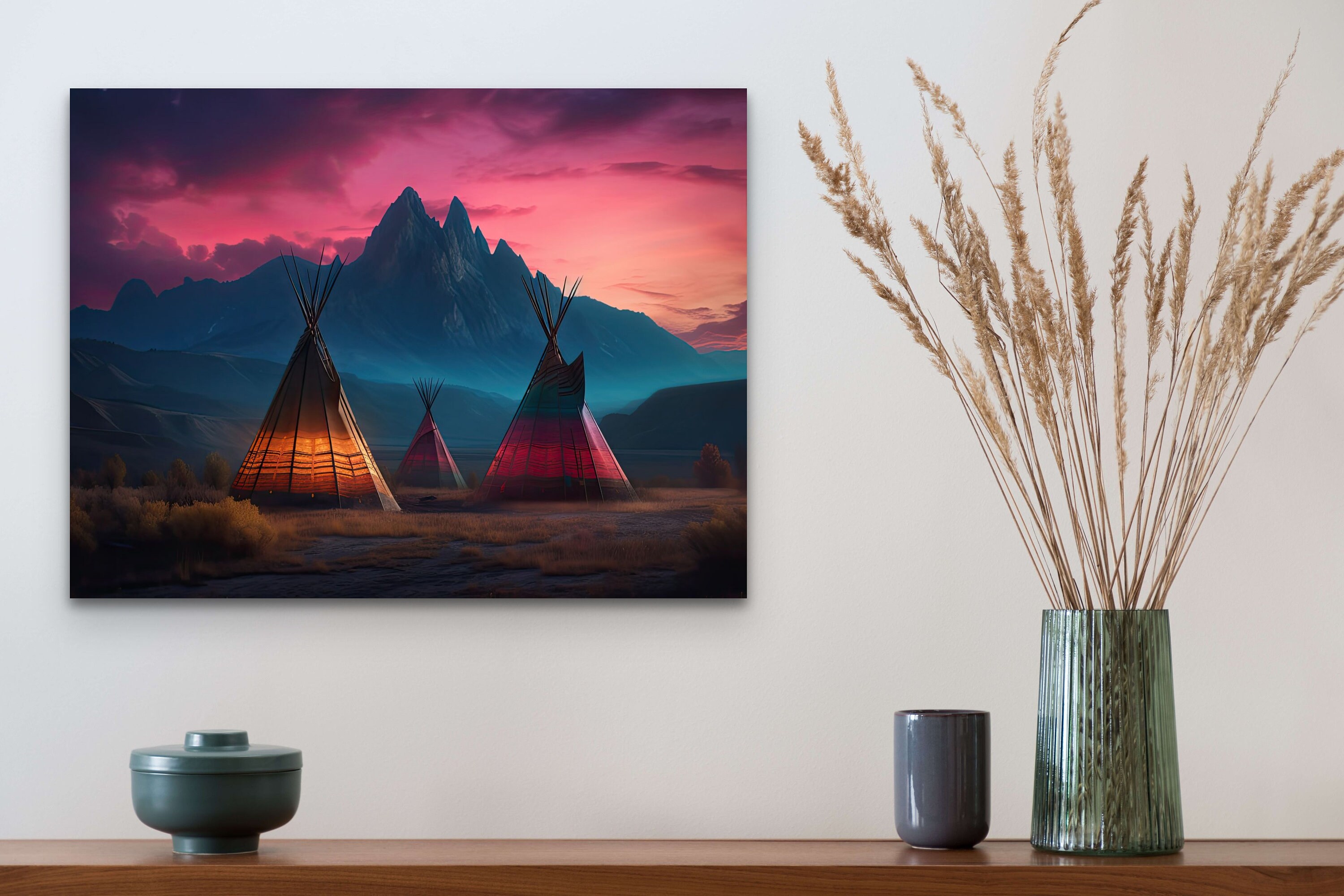 Neon Tipis at Dusk, Southwestern Modern Art by Spoiled Walls · Modern ...
