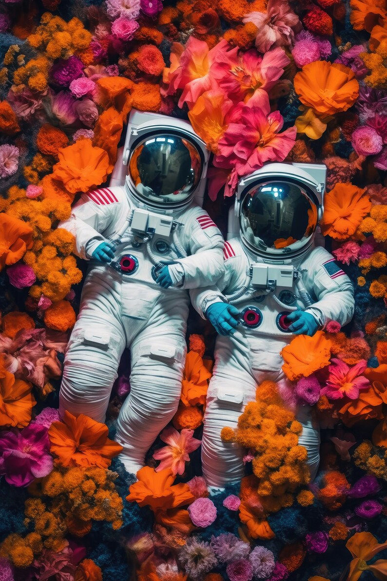 Astronauts Laying in a Bed of Flowers, Titled "astronaut Love ...
