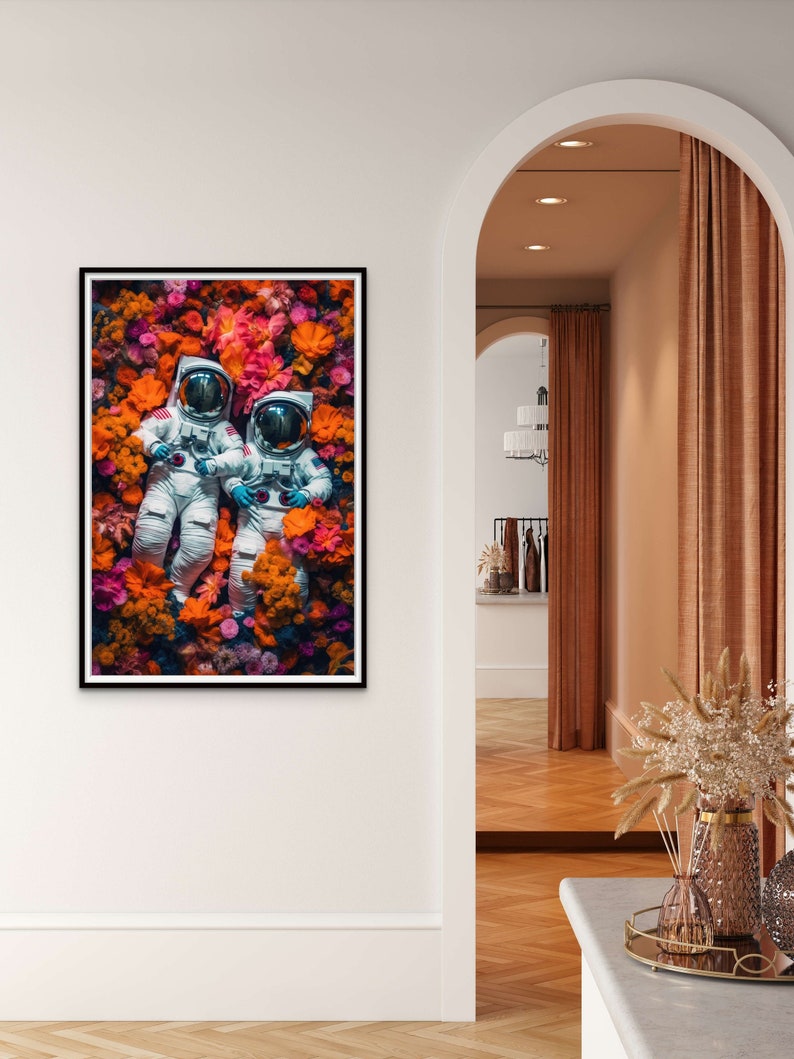 Astronauts Laying in a Bed of Flowers, Titled "astronaut Love ...
