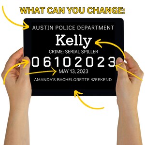 MUGSHOT Jail Signs Editable Printable Inmate Crime Card Photo Booth ...