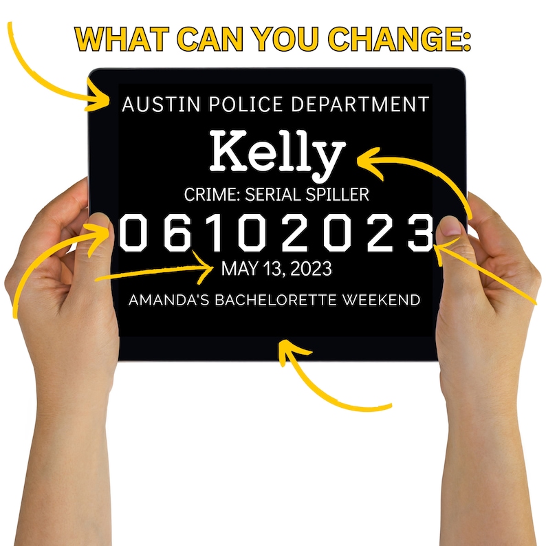 MUGSHOT Jail Signs Editable Printable Inmate Crime Card Photo Booth ...