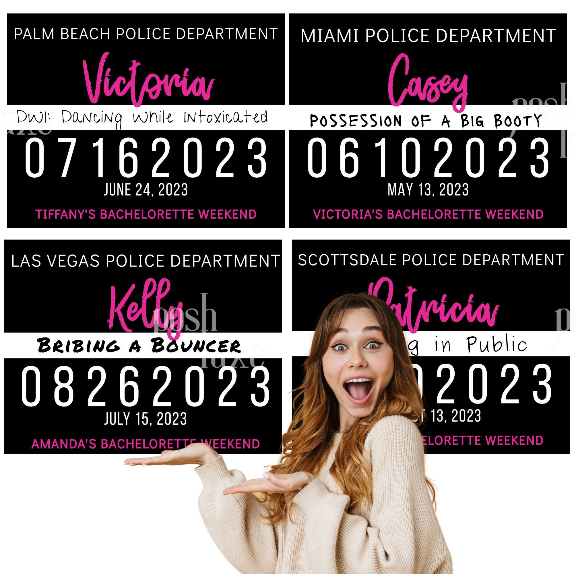 JAIL Signs Mugshot Inmate Crime Card Photo Booth Prop for Bachelorette ...