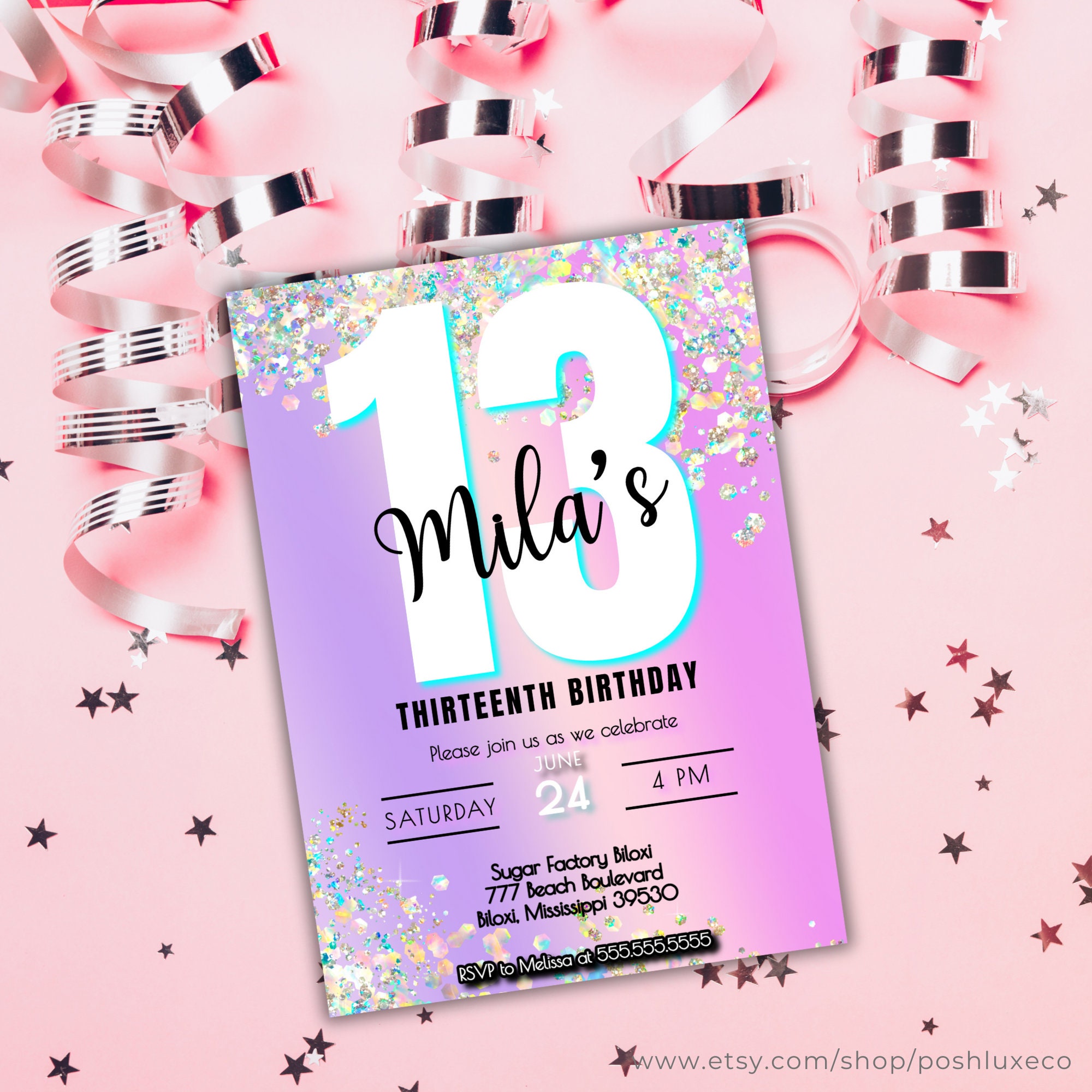 13th Birthday Invitation Editable Birthday Invite for 13 Year Old B-day ...