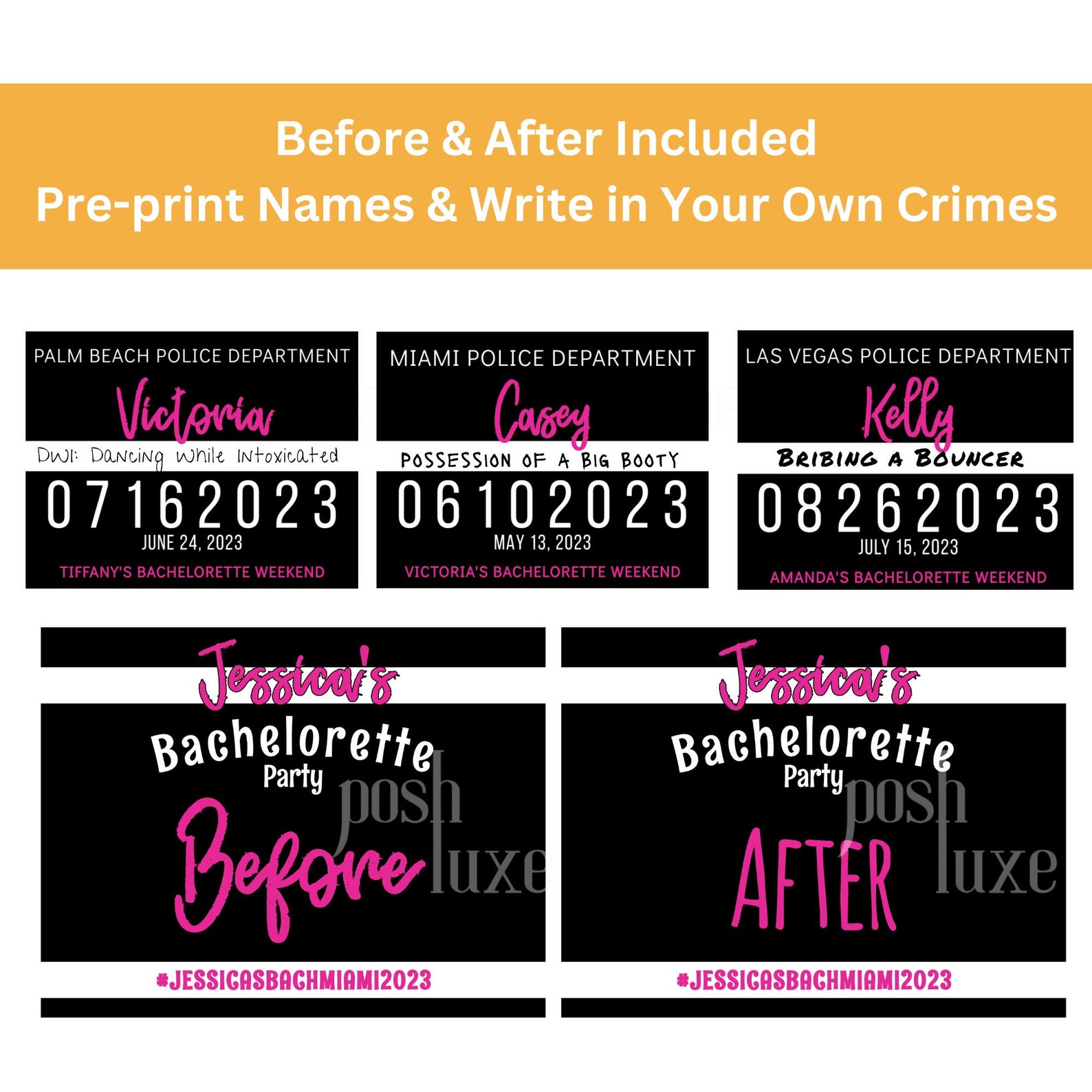JAIL Signs Mugshot Inmate Crime Card Photo Booth Prop for Bachelorette ...