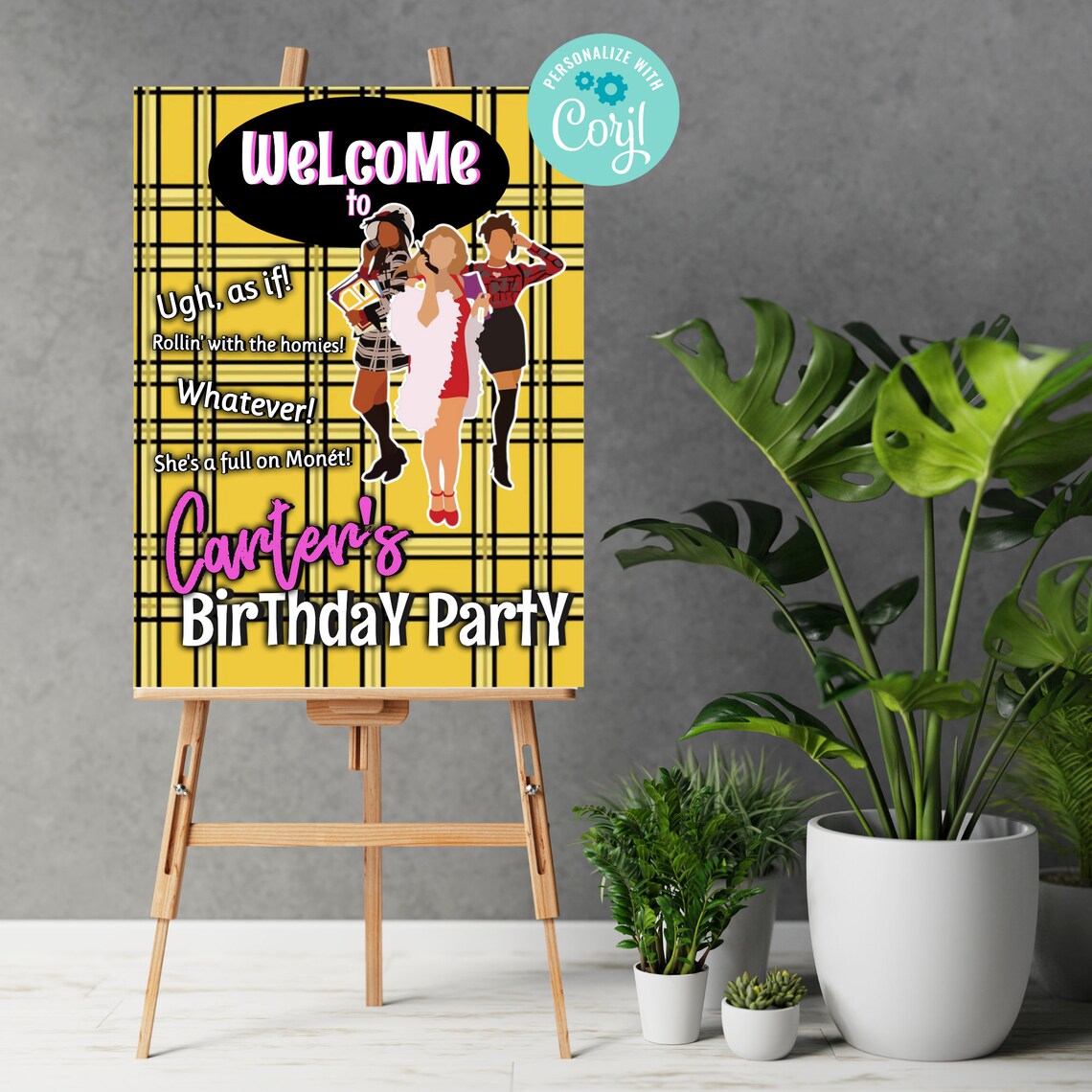 Clueless Birthday Welcome Sign Editable Pink Yellow Sign 90s Party as ...