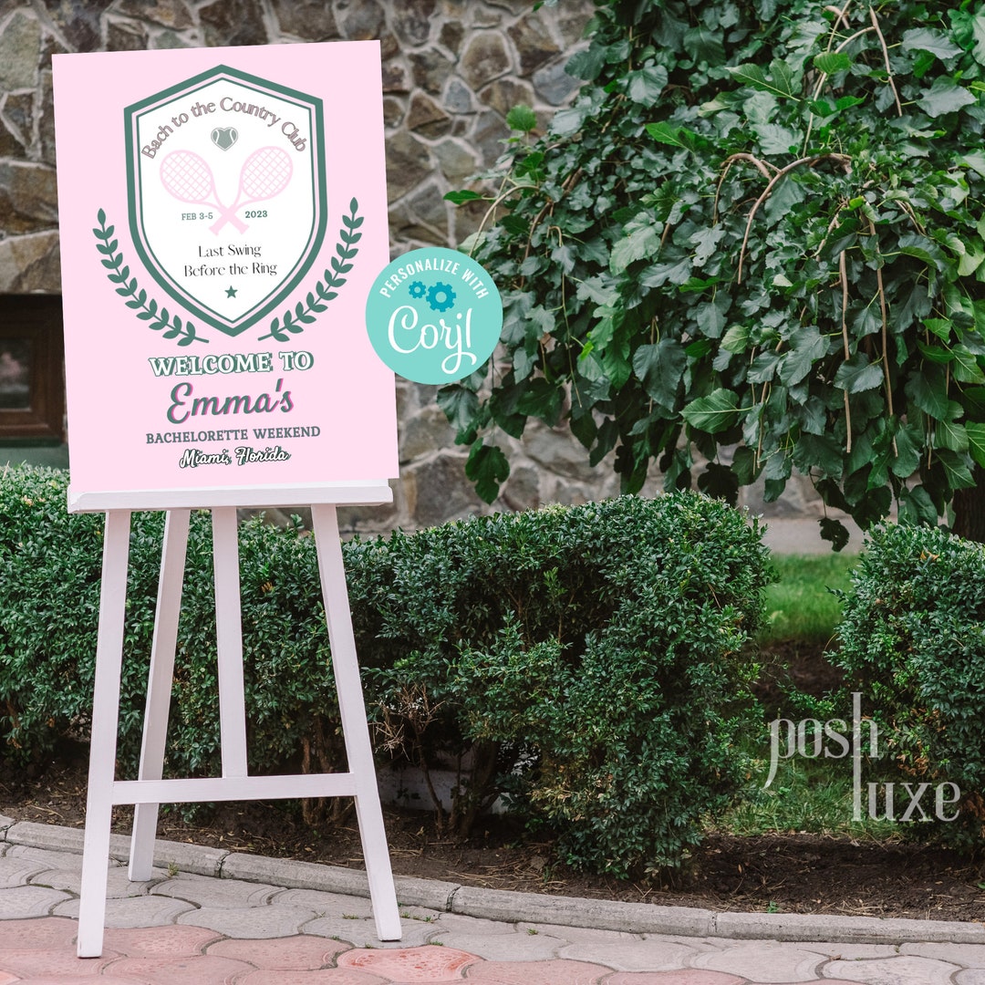 Tennis Cocktails and Country Club Last Swing Welcome Sign Editable Pink ...