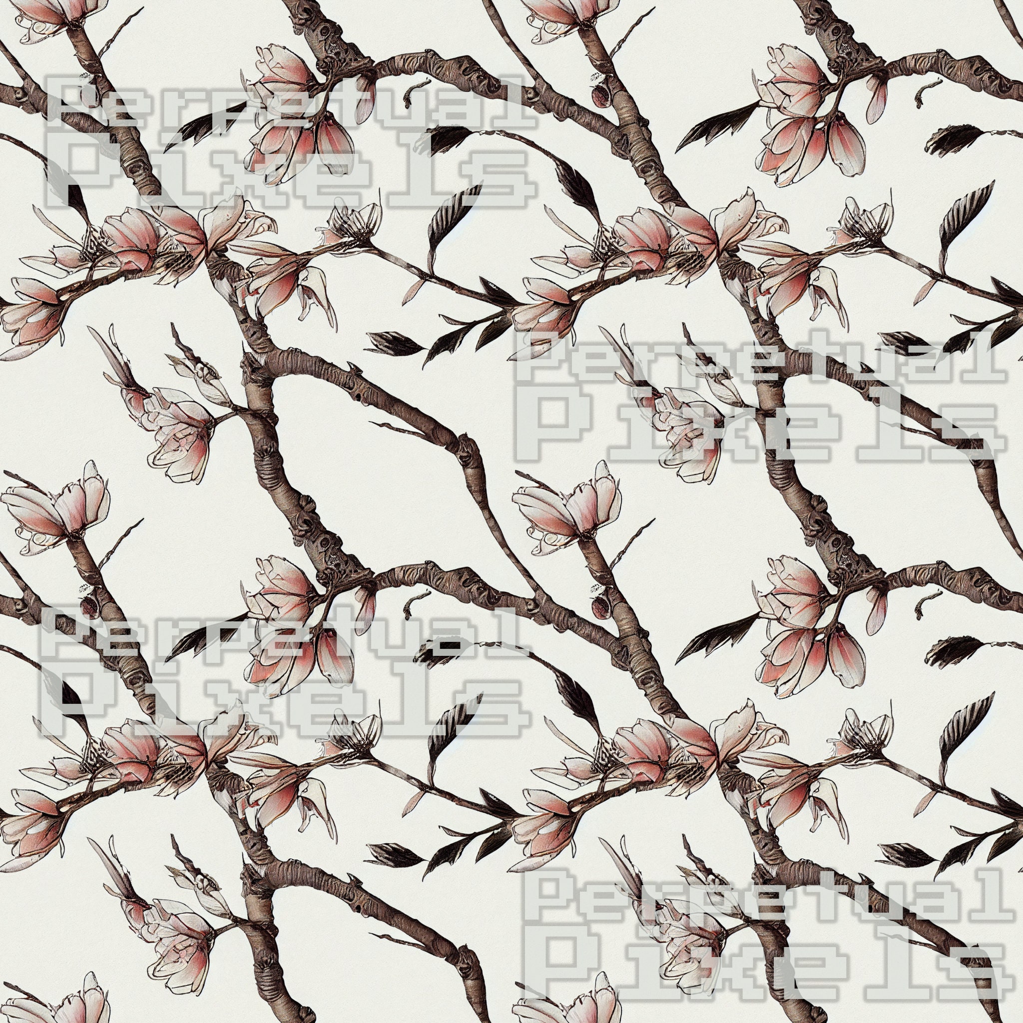 Seamless Japanese Cherry Sakura Blossom Patterns, 16 PNG Images for ...