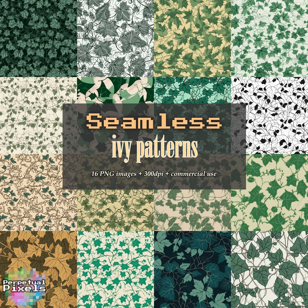 Seamless Ivy Patterns, 16 PNG Images for Digital Download, Digital ...
