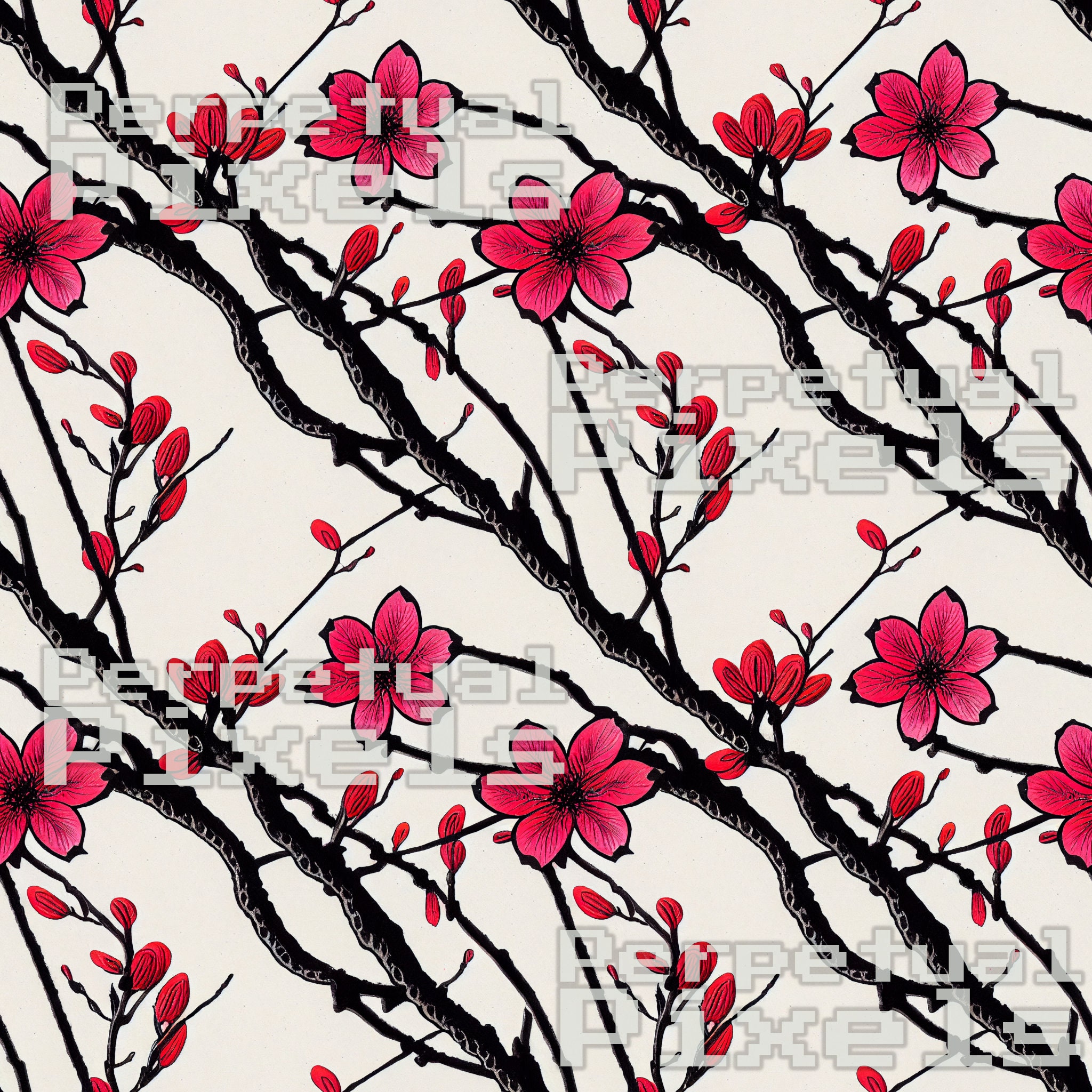 Seamless Japanese Cherry Sakura Blossom Patterns, 16 PNG Images for ...