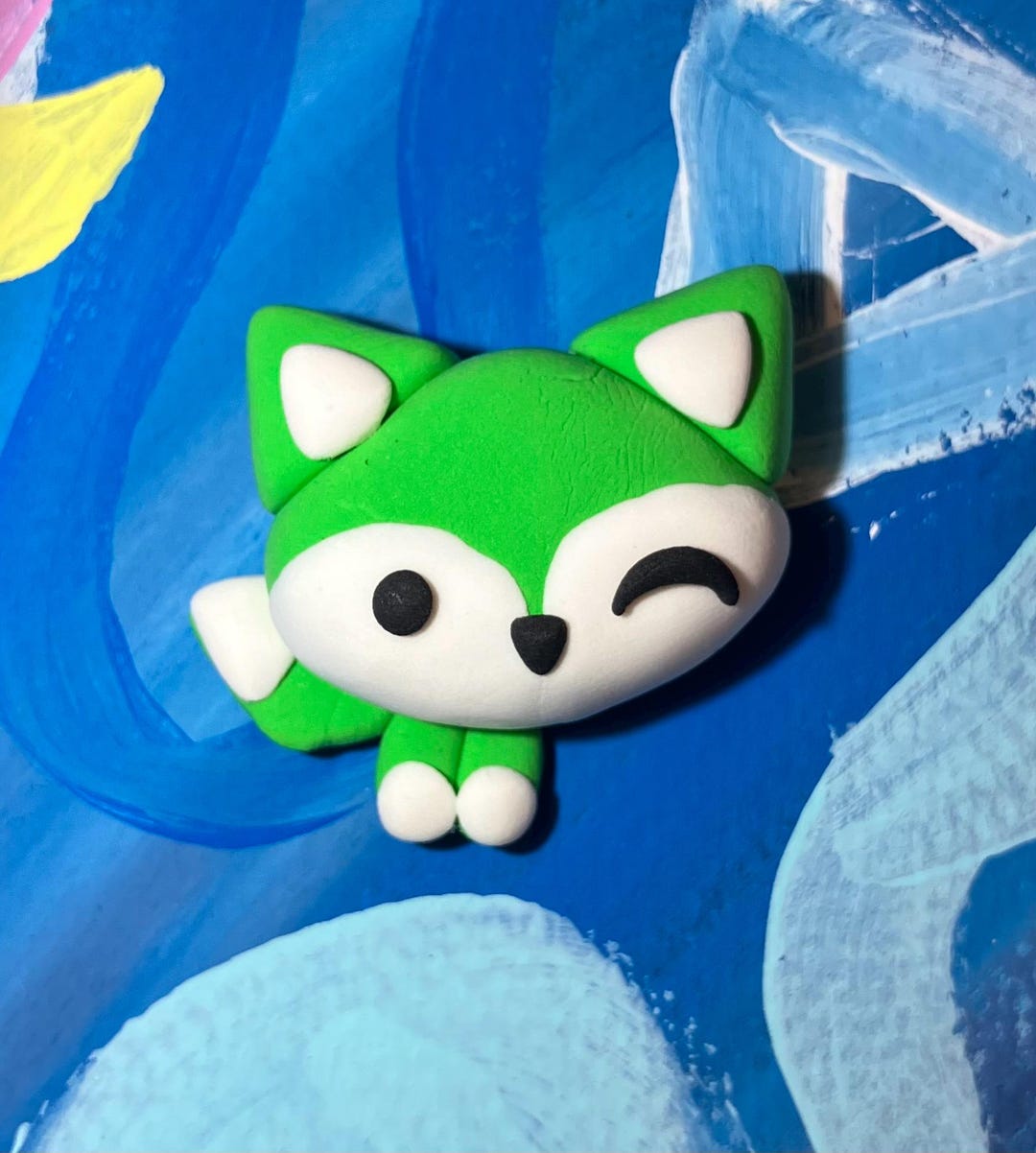 Green Foxy. Handmade With Air Dry Clay. Green Fox, Small, Cute ...