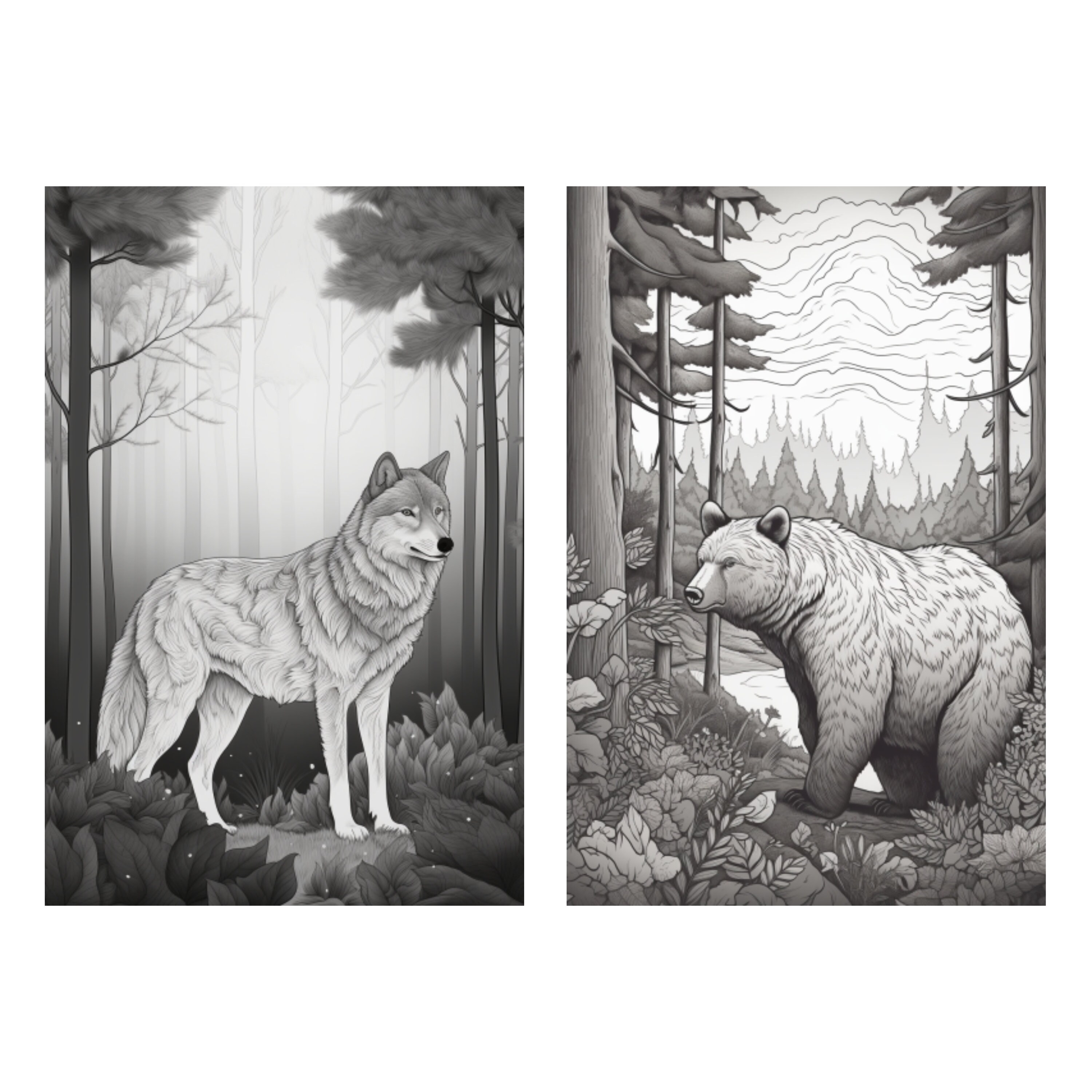 5 Greyscale Animal Coloring Pages. Printable Greyscale Colouring Pages ...