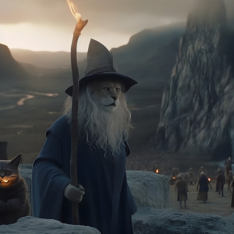 Gandalf's Feline Standoff: Epic Balrog Battle Digital Art - Etsy