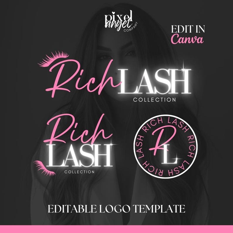 DIY Lash Logo, Editable Logo, Canva, Lash Tech Logo, Beauty Logo, Nails ...