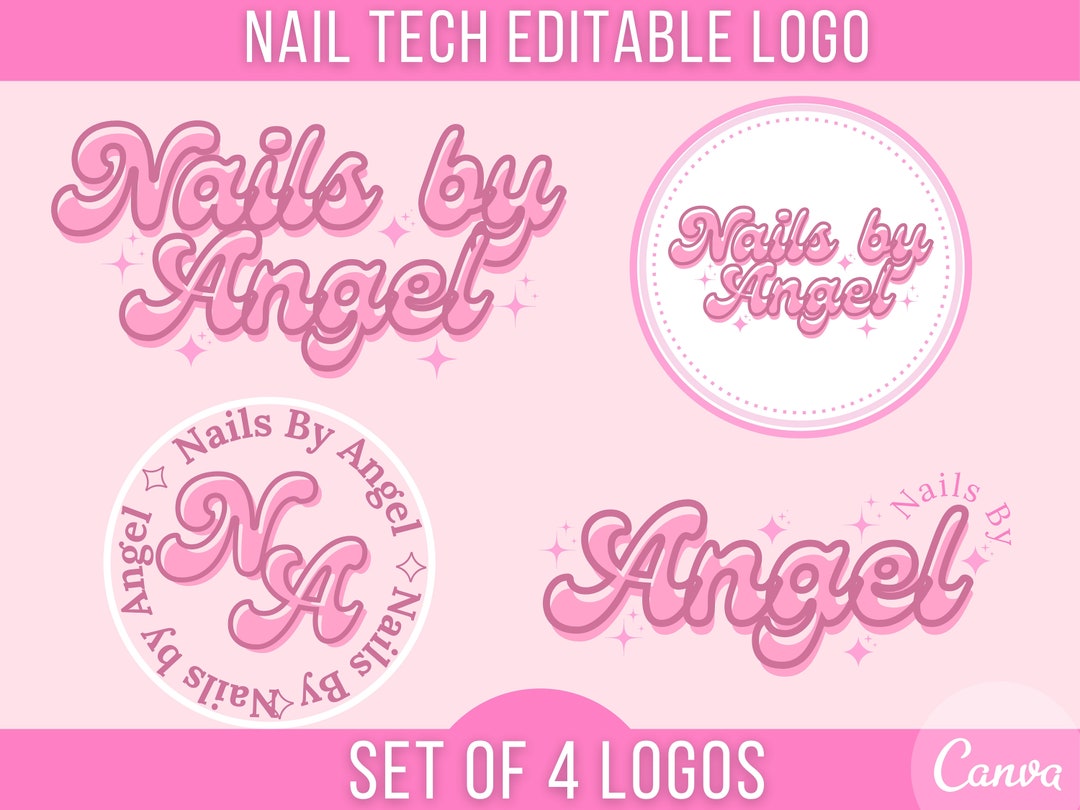 Retro DIY Pink Nail Tech Logo, Editable in Canva, Small Business and ...