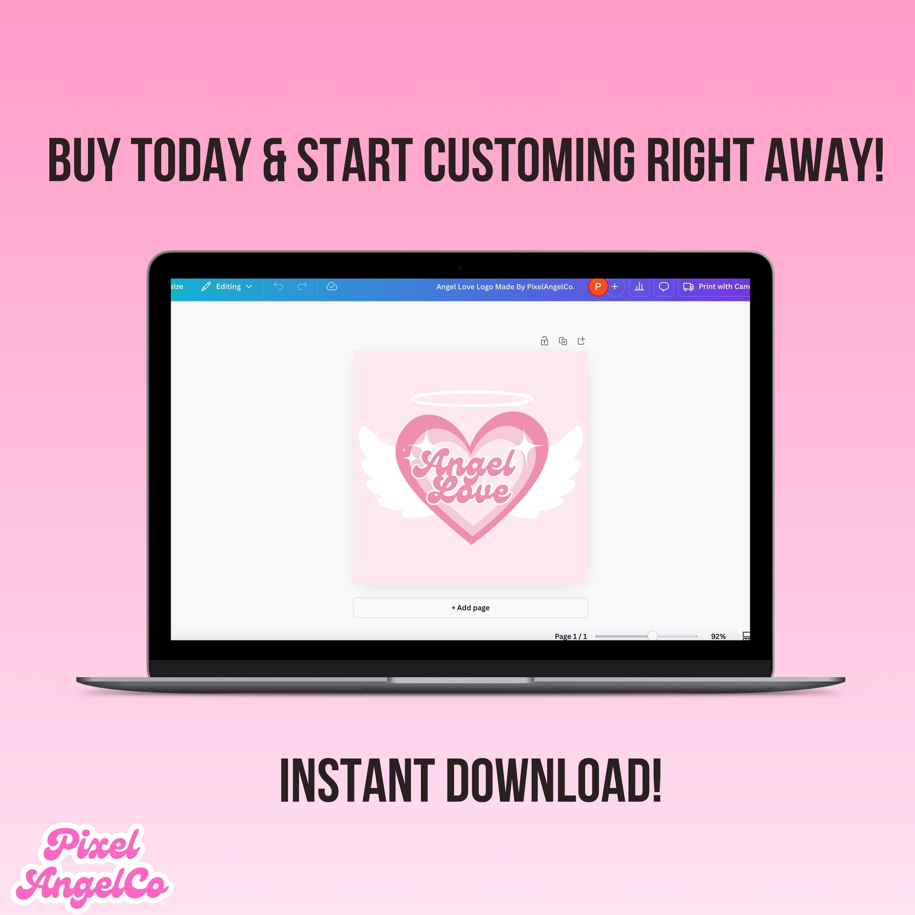 Editable Cute Pink Logo Template Made in Canva/girly Logo/heart ...
