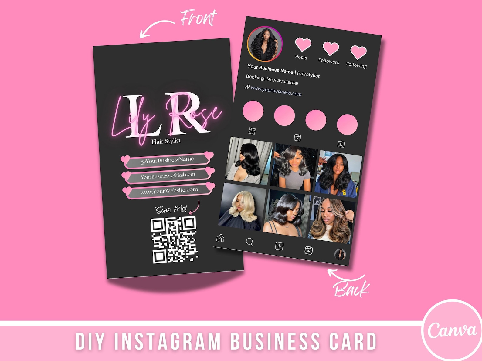 Instagram Business Cards, DIY Canva Business Card Templates, Beauty ...