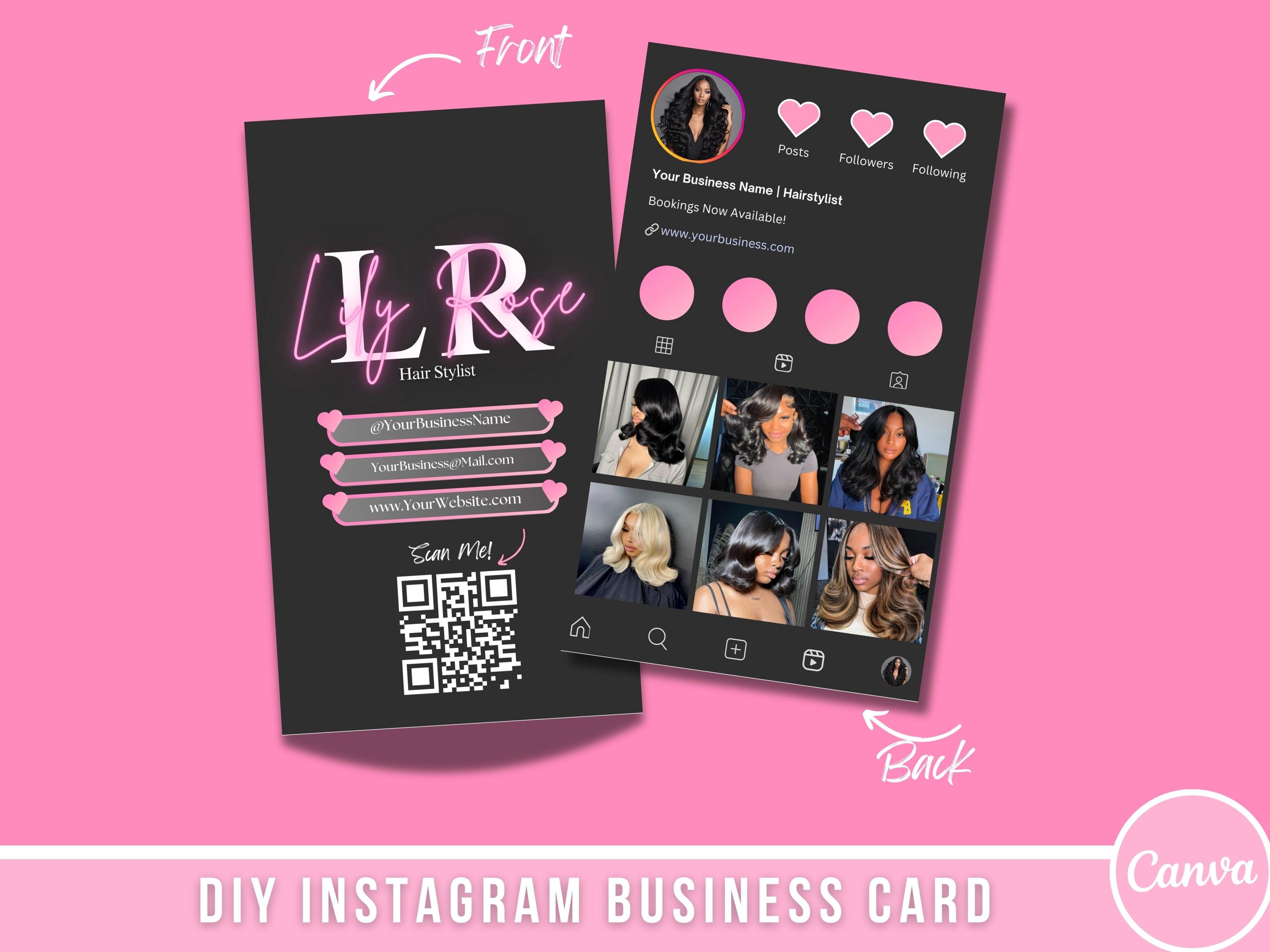 Instagram Business Cards, DIY Canva Business Card Templates, Beauty ...