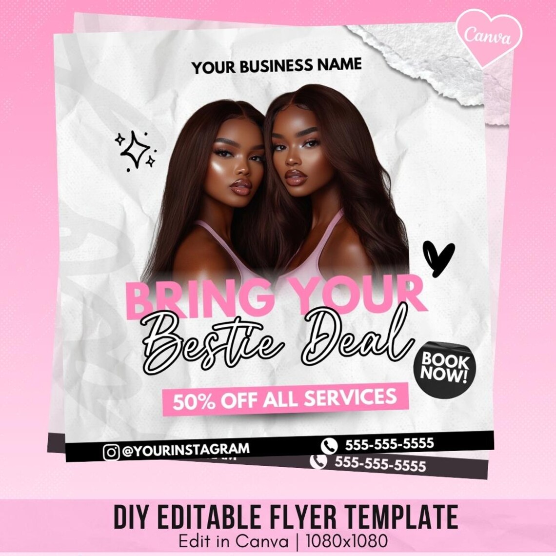 DIY Bring a Friend Flyer, Canva Flyer, Lash, Nail Flyer, MUA Flyer ...
