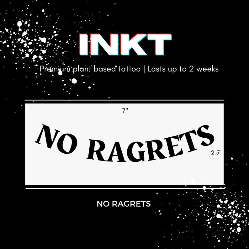 No Ragrets Tattoo | 2 Week Temporary Tattoo | Parody Tattoo | Vegan ...