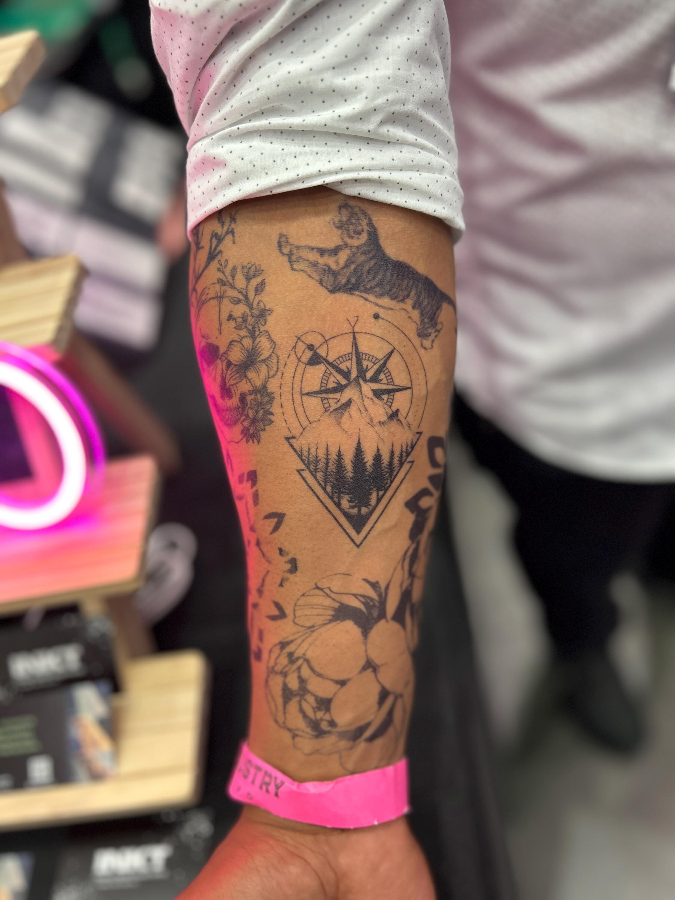 Geometric Forest Compass Triangle Tattoo | Semi-permanent Temporary ...