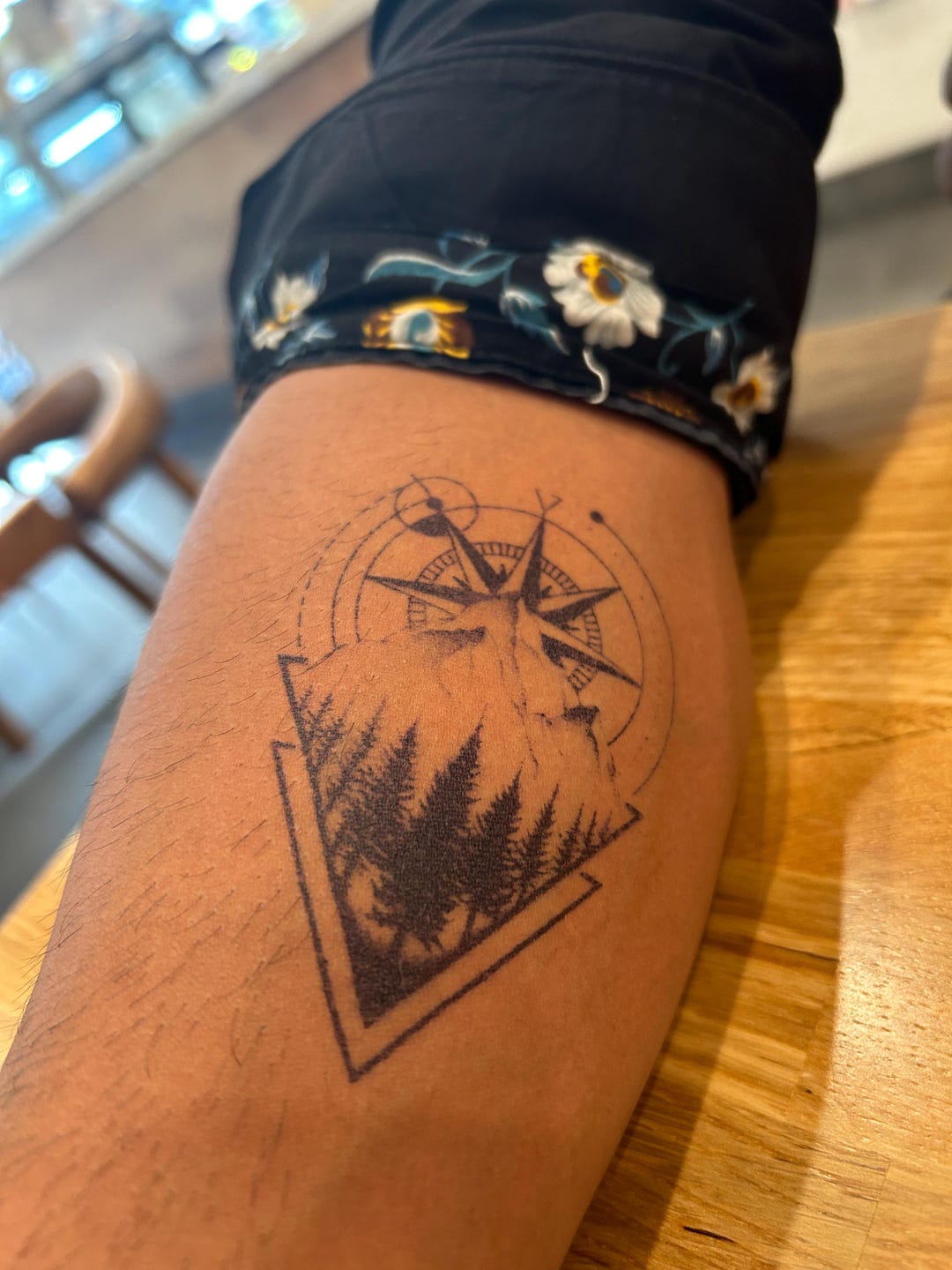 Geometric Forest Compass Triangle Tattoo | Semi-permanent Temporary ...