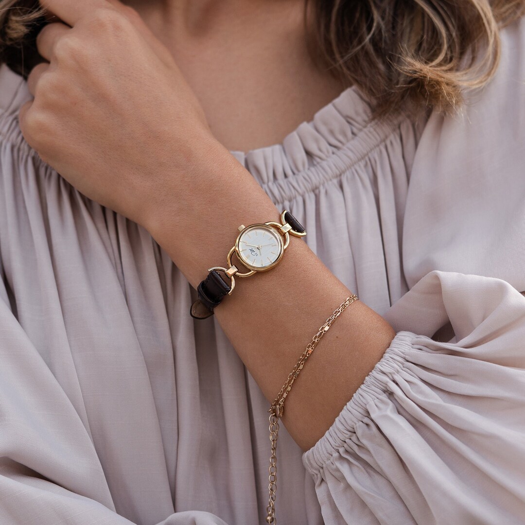 Leather Watches for Woman, Round Wristwatches, Vintage Style Wrist ...