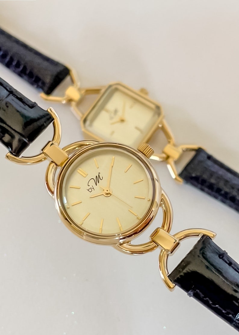 Vintage Style Round Face Gold Watch for Women Small Face, Leather Strap ...