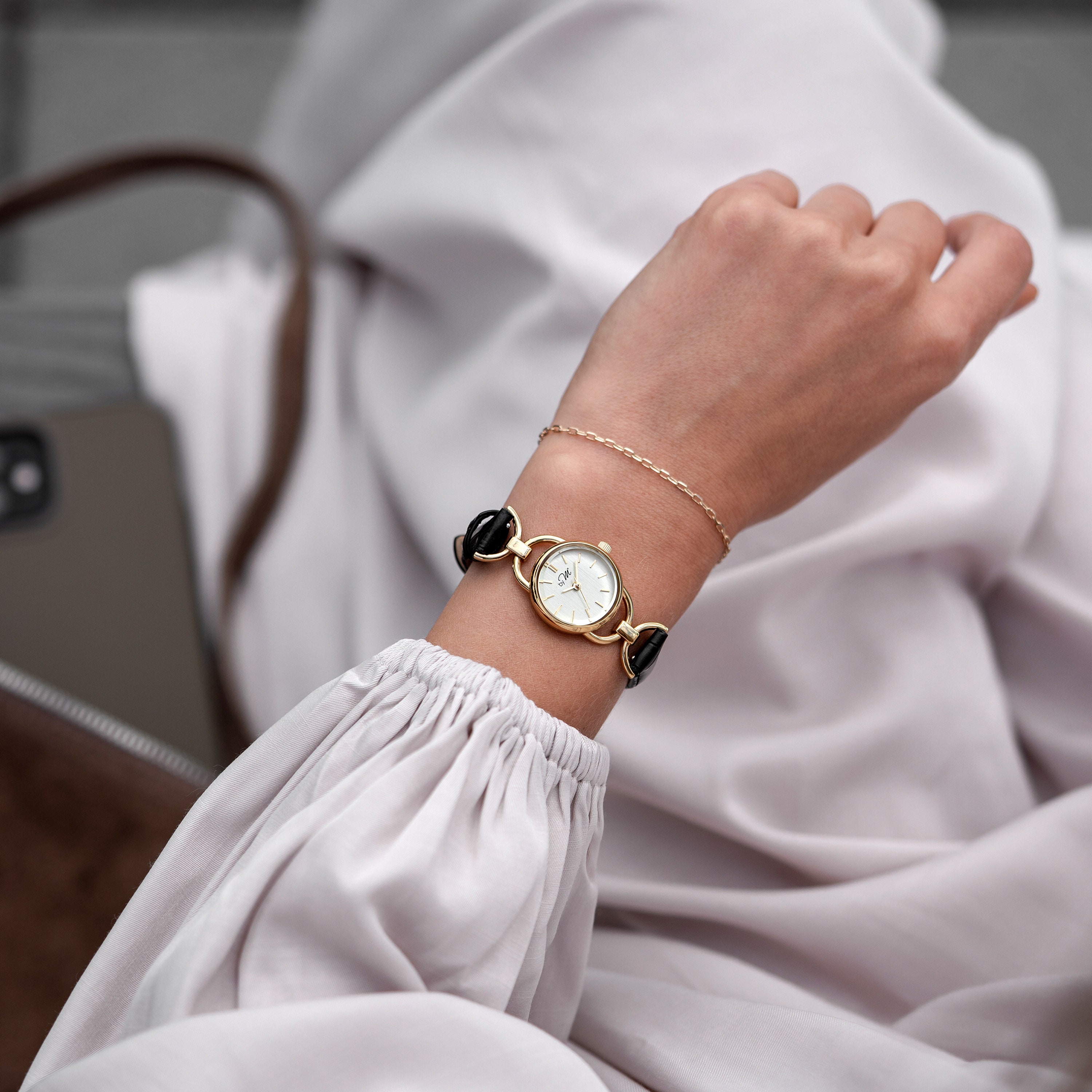 Vintage Style Round Face Gold Watch for Women Small Face, Leather Strap ...