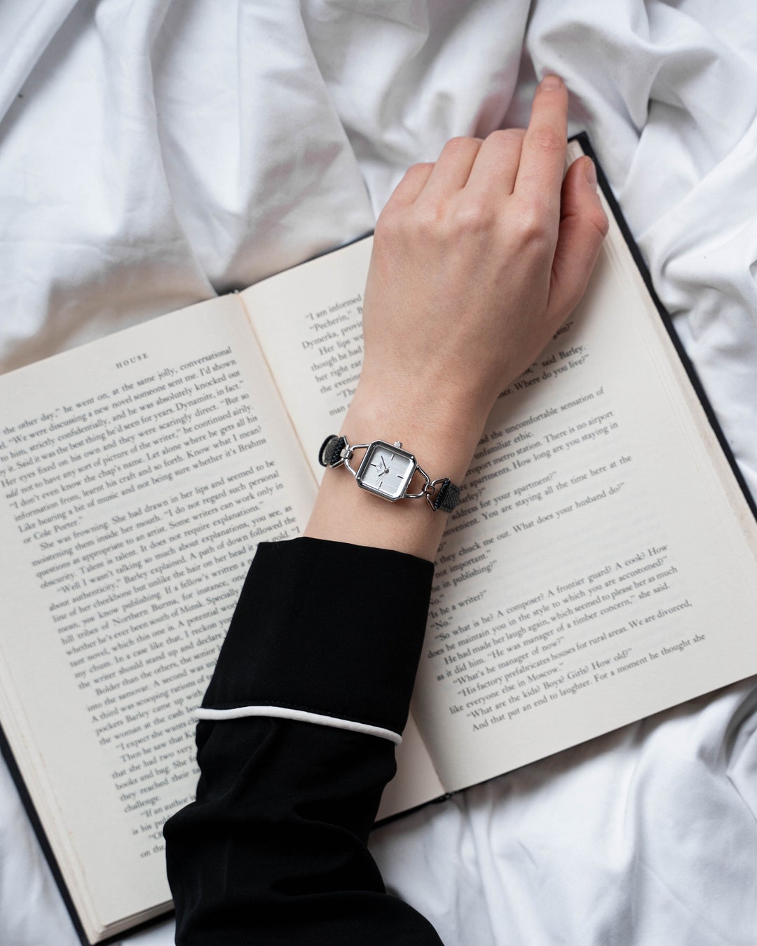 Womens Vintage Silver Watch Black Leather Strap, Nostalgic Dainty ...