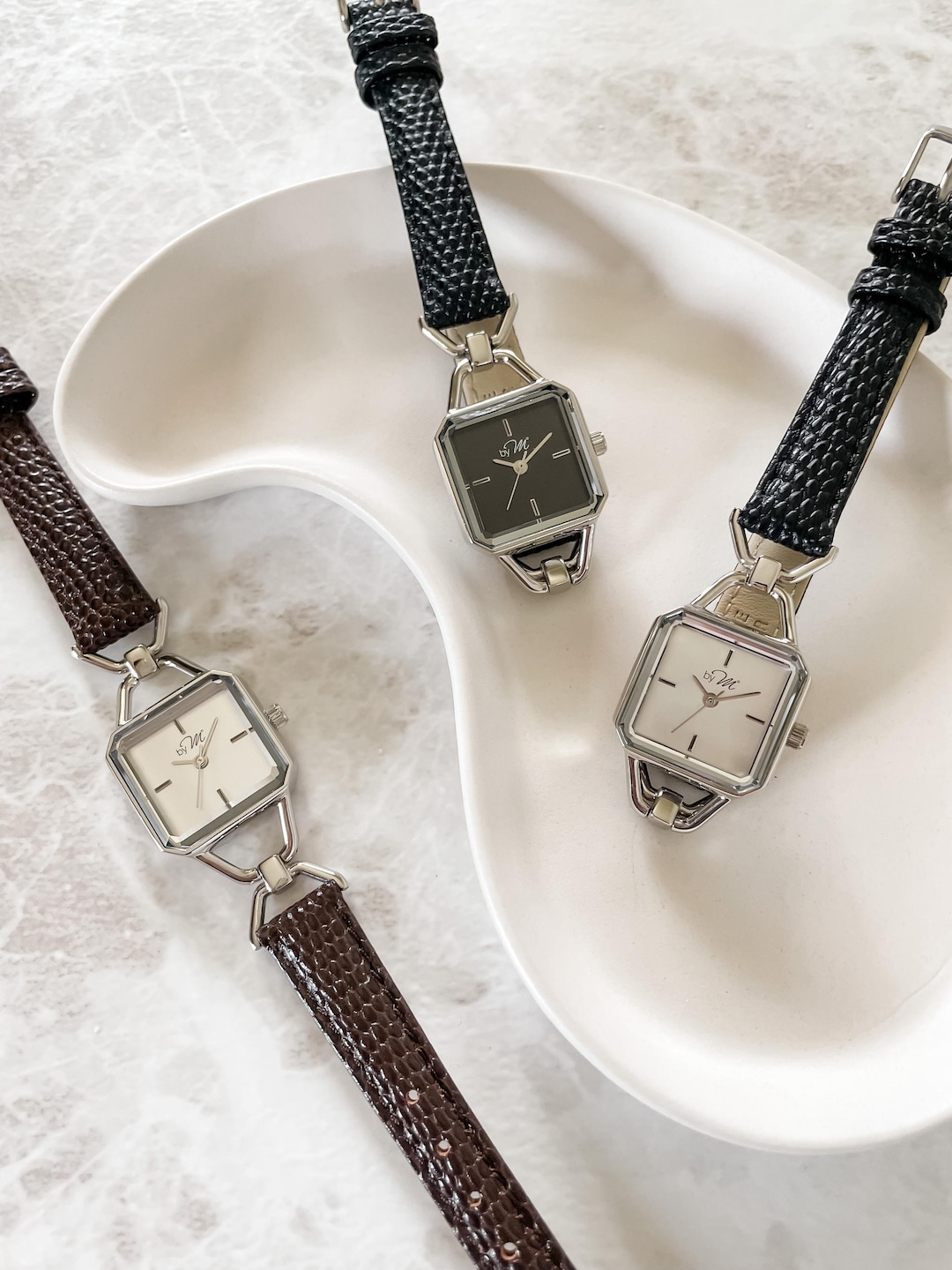 Elegant Square Silver Watch | Unique Cut Glass | Choose Your Strap ...