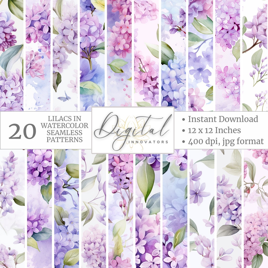 Watercolor Lilacs Seamless Patterns Digital Download Digital Printable ...