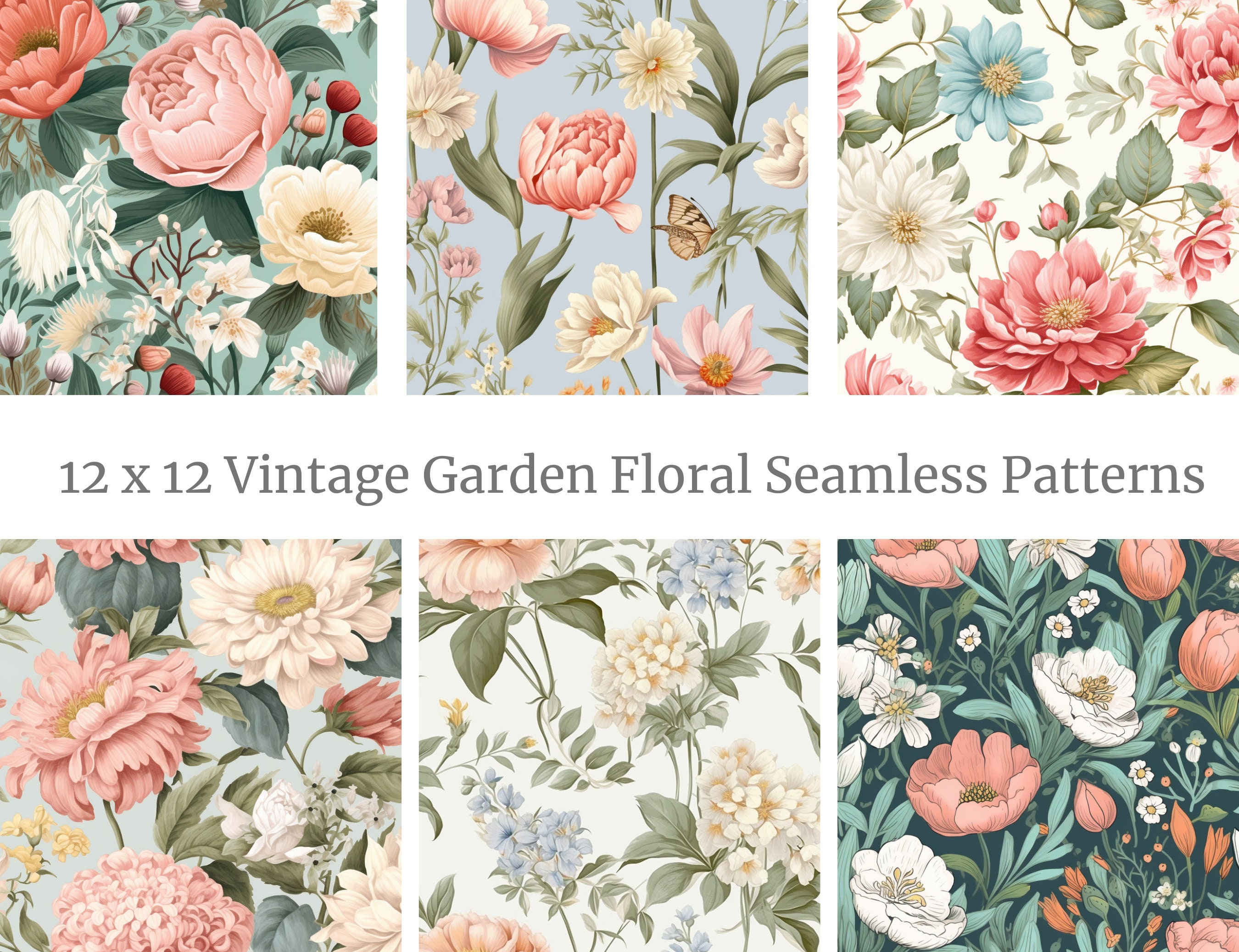 Vintage Floral Digital Paper Printable Scrapbook 20 Seamless Patterns ...