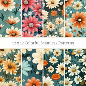 Daisy Retro Digital Floral Seamless Repeat Pattern Background Printable ...