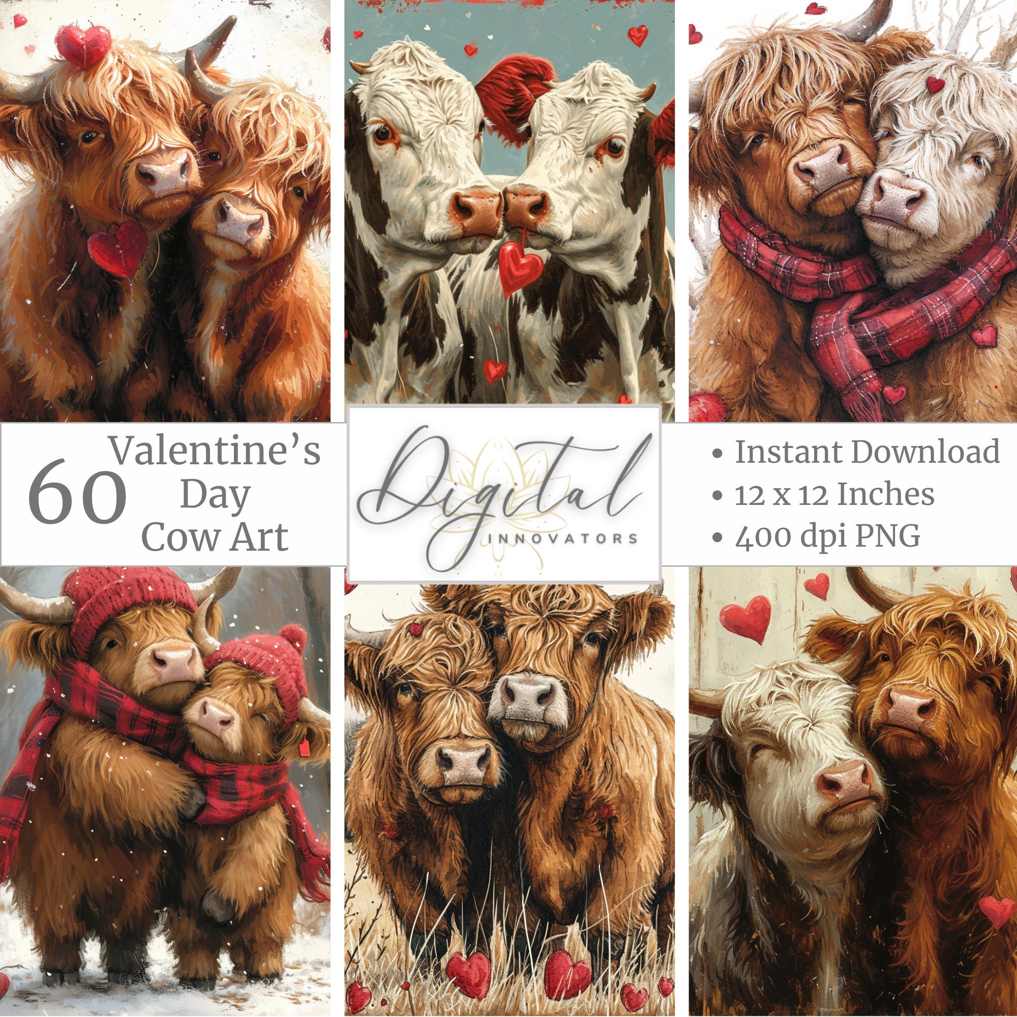 Digital Download Valentine's Day Cow Art Digital Cow Wall Art Cute ...