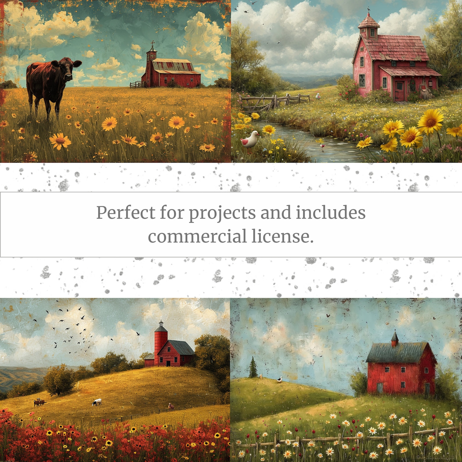 Digital Instant Download Whimsical Farm Scenes Whimsical Barns Animals ...