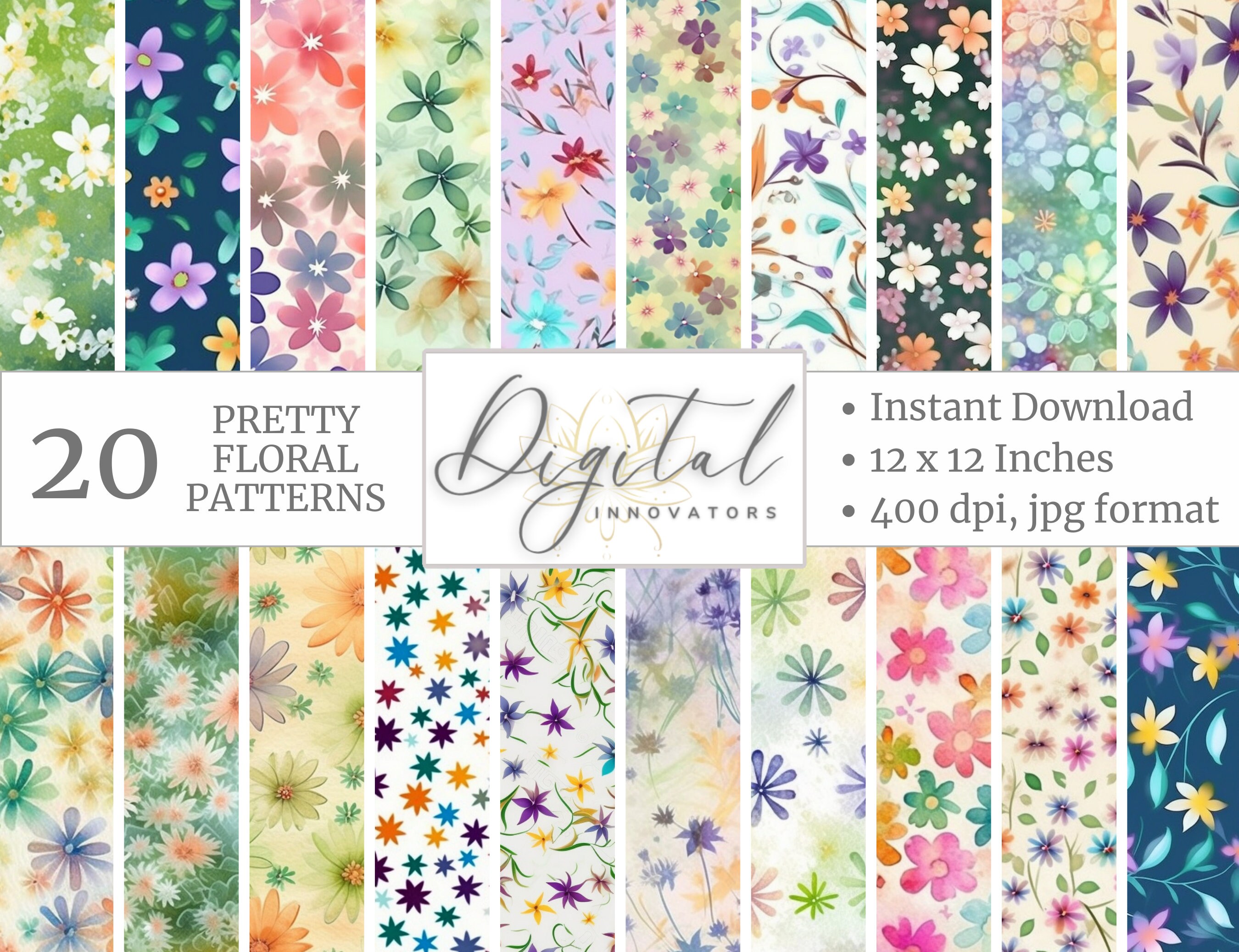 Small Flower Patterns Digital Printable Scrapbook 20 Seamless Patterns ...