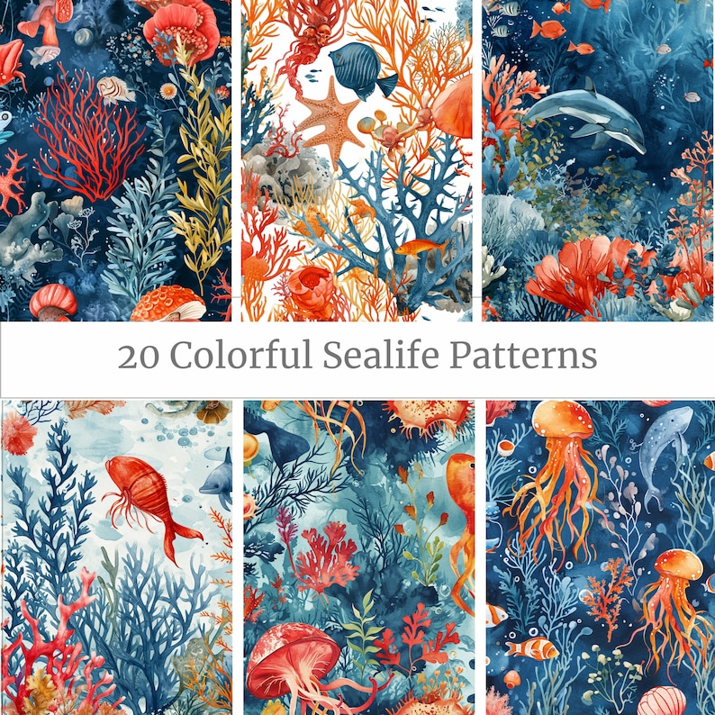 Seamless Vibrant Sea Life Ocean Creatures Colorful Marine Pattern ...