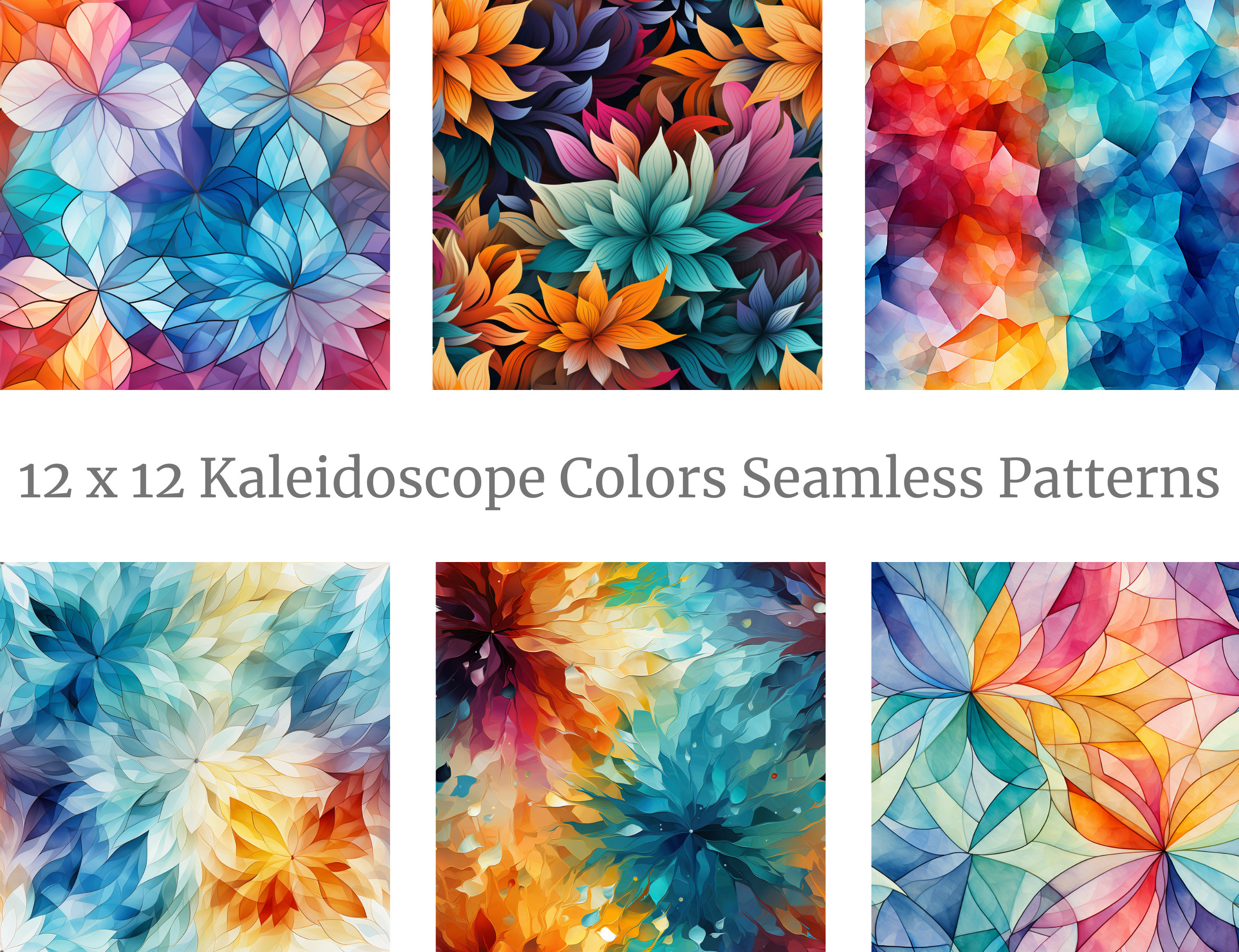 Kaleidoscope of Colors Seamless Patterns Digital Printable Scrapbook 20 ...
