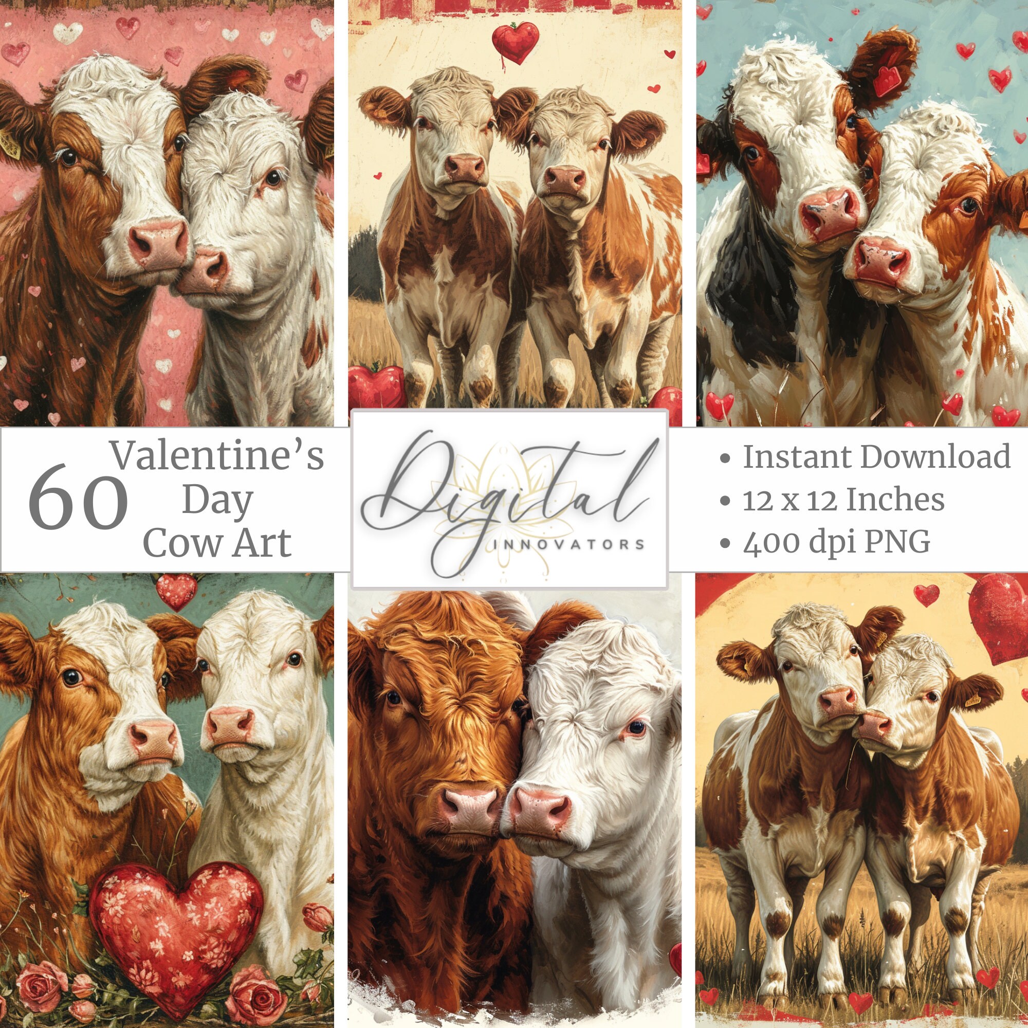 Digital Download Valentine's Day Cow Art Digital Cow Wall Art Cute ...