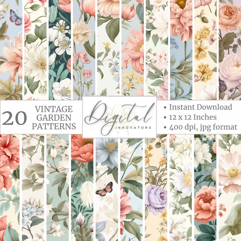 Vintage Floral Digital Paper Printable Scrapbook 20 Seamless Patterns ...