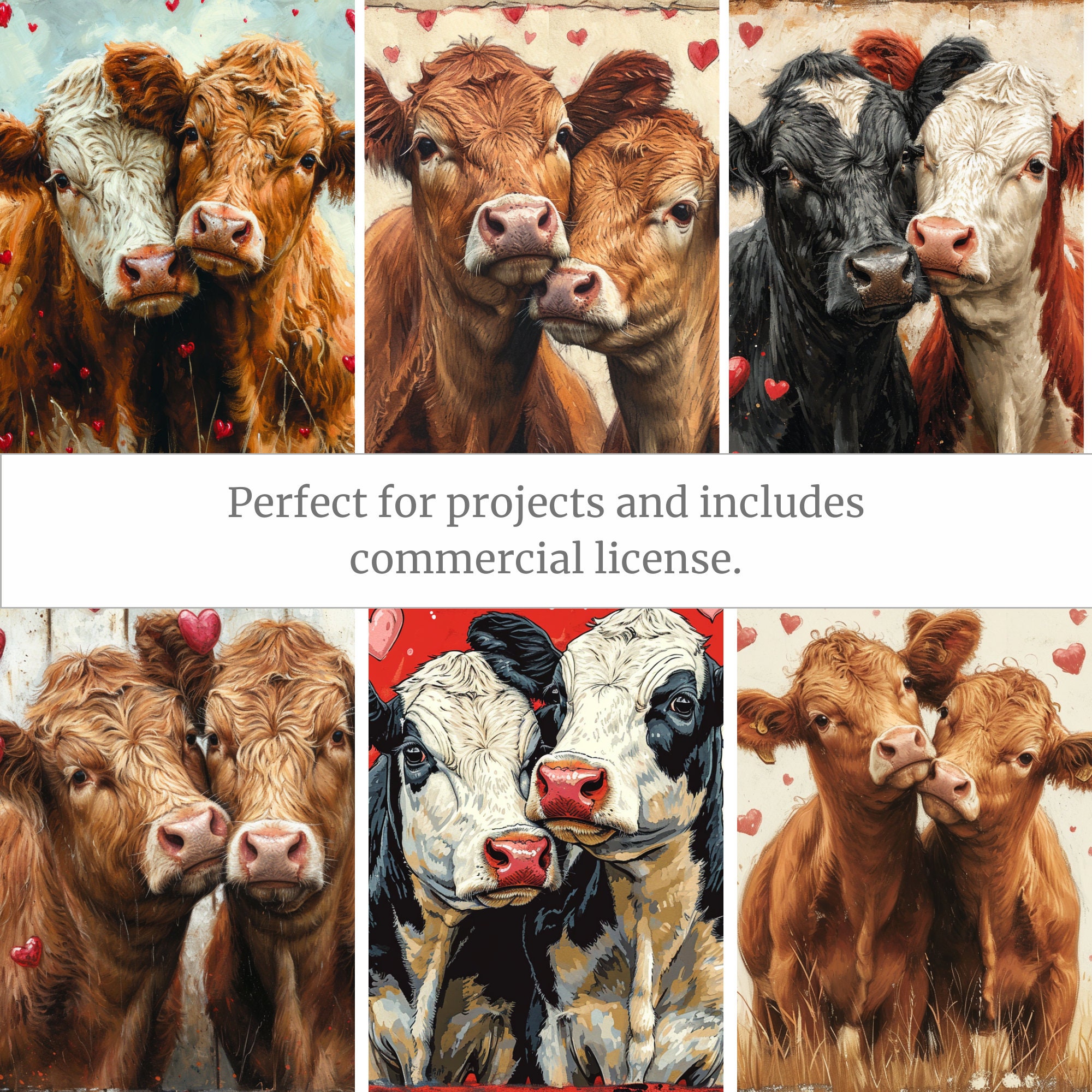 Digital Download Valentine's Day Cow Art Digital Cow Wall Art Cute ...