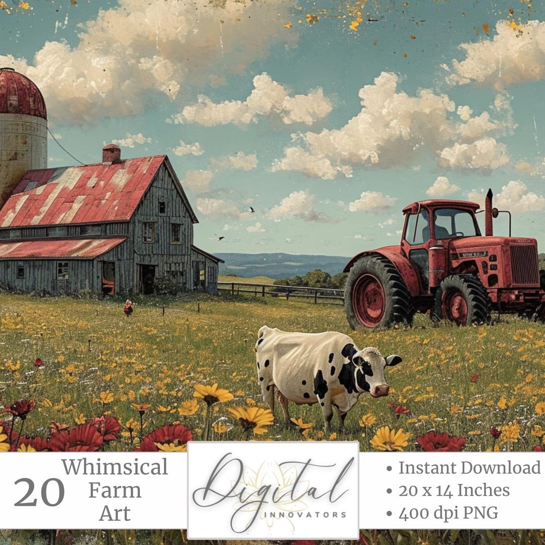 Digital Instant Download Whimsical Farm Scenes Whimsical Barns Animals ...