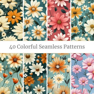 Daisy Retro Digital Floral Seamless Repeat Pattern Background Printable ...
