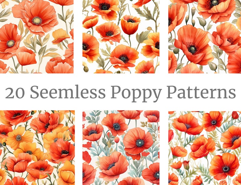 Watercolor Poppies Digital Printable Scrapbook 20 Seamless - Etsy