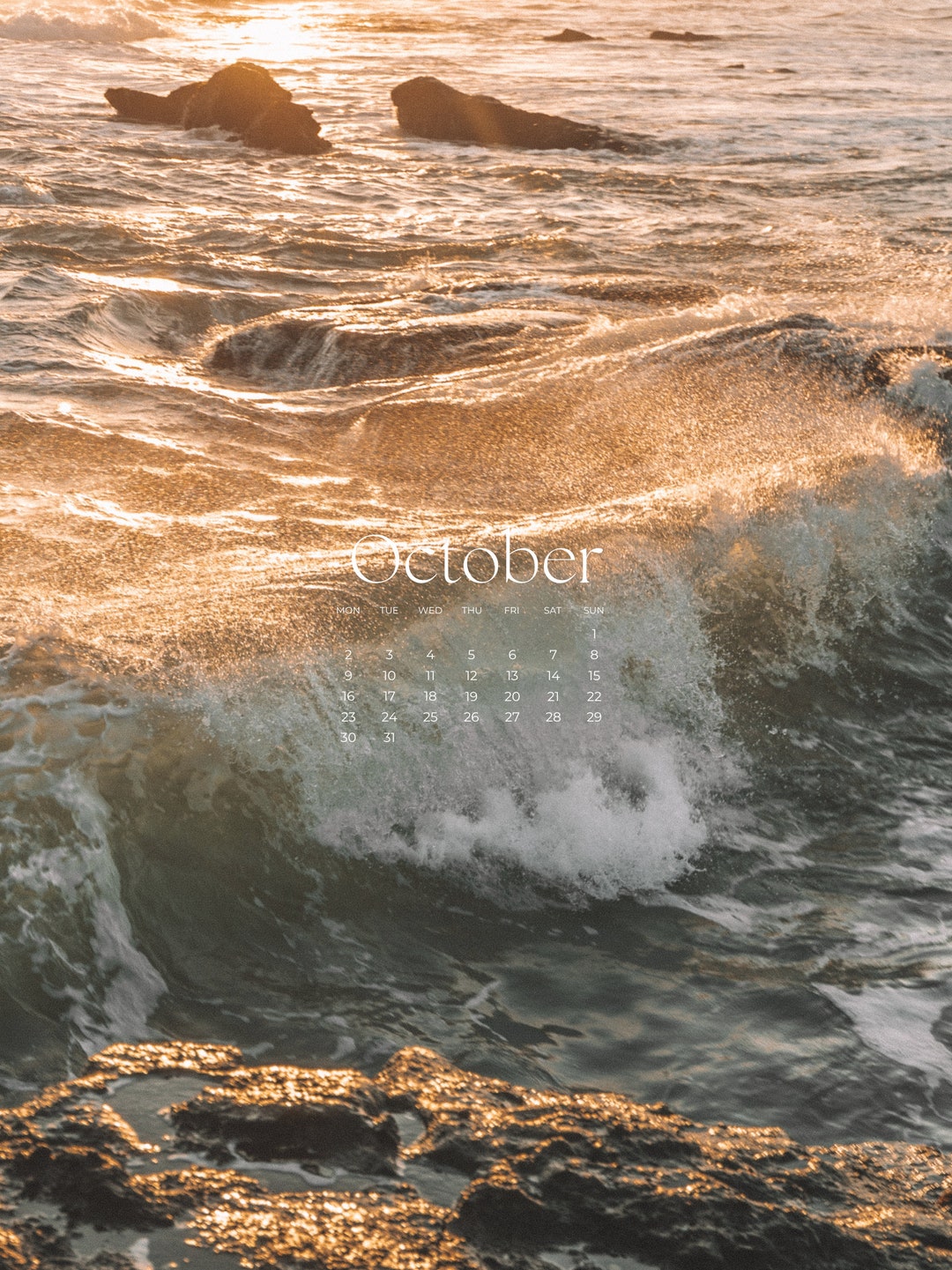 October Sea Spray Calendar Wallpaper iPad - Etsy