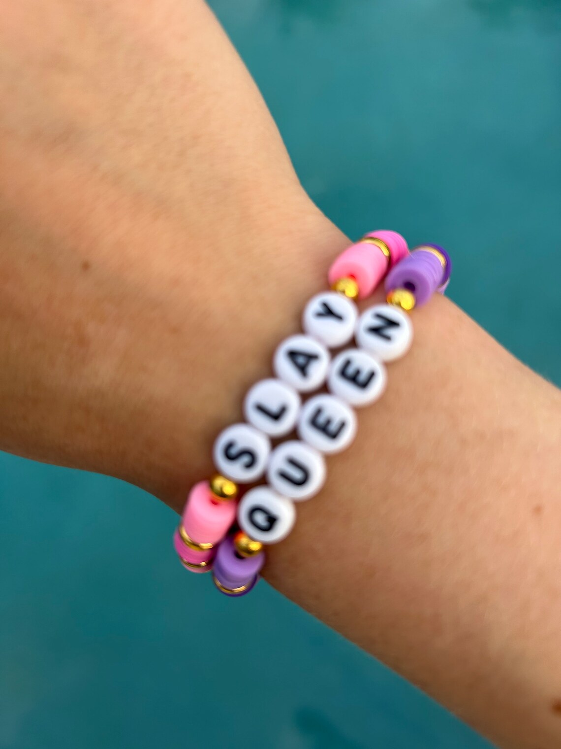 Preppy Pink and Purple Slay Queen Clay Bead Bracelet Pack of 2 - Etsy